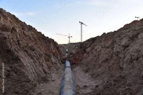 Obraz na PCV - Sewer pipes for laying an external sewage system at a ...